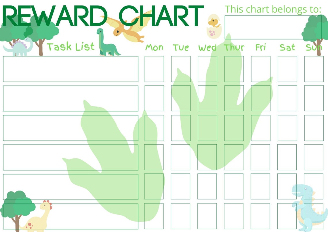 Dinosaur Reward Chart, Task Chart for Children, Reward Chart for Kids ...