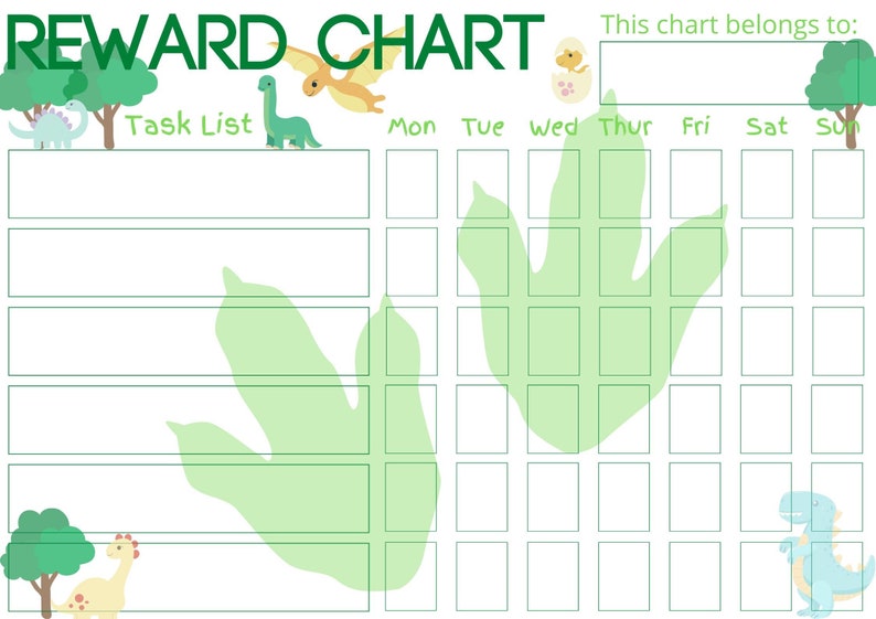 Dinosaur Reward Chart, Task Chart for Children, Reward Chart for Kids ...
