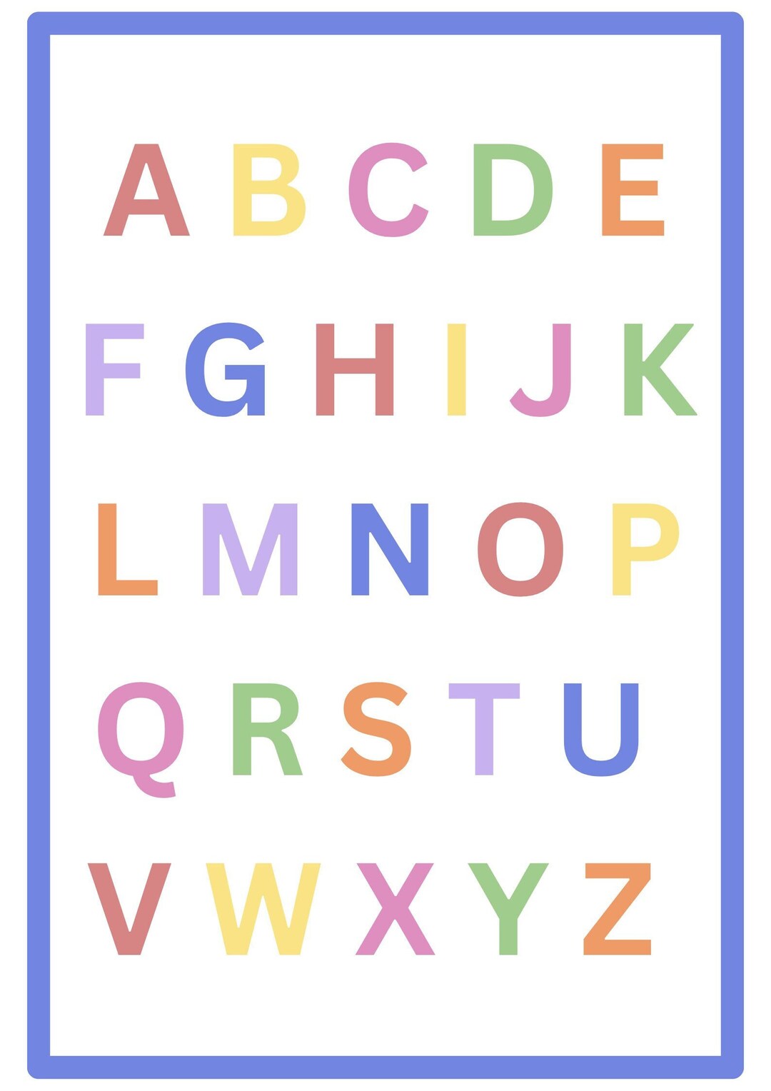 Alphabet Print Out for Children Blue, ABC Poster, Children Wall Poster ...