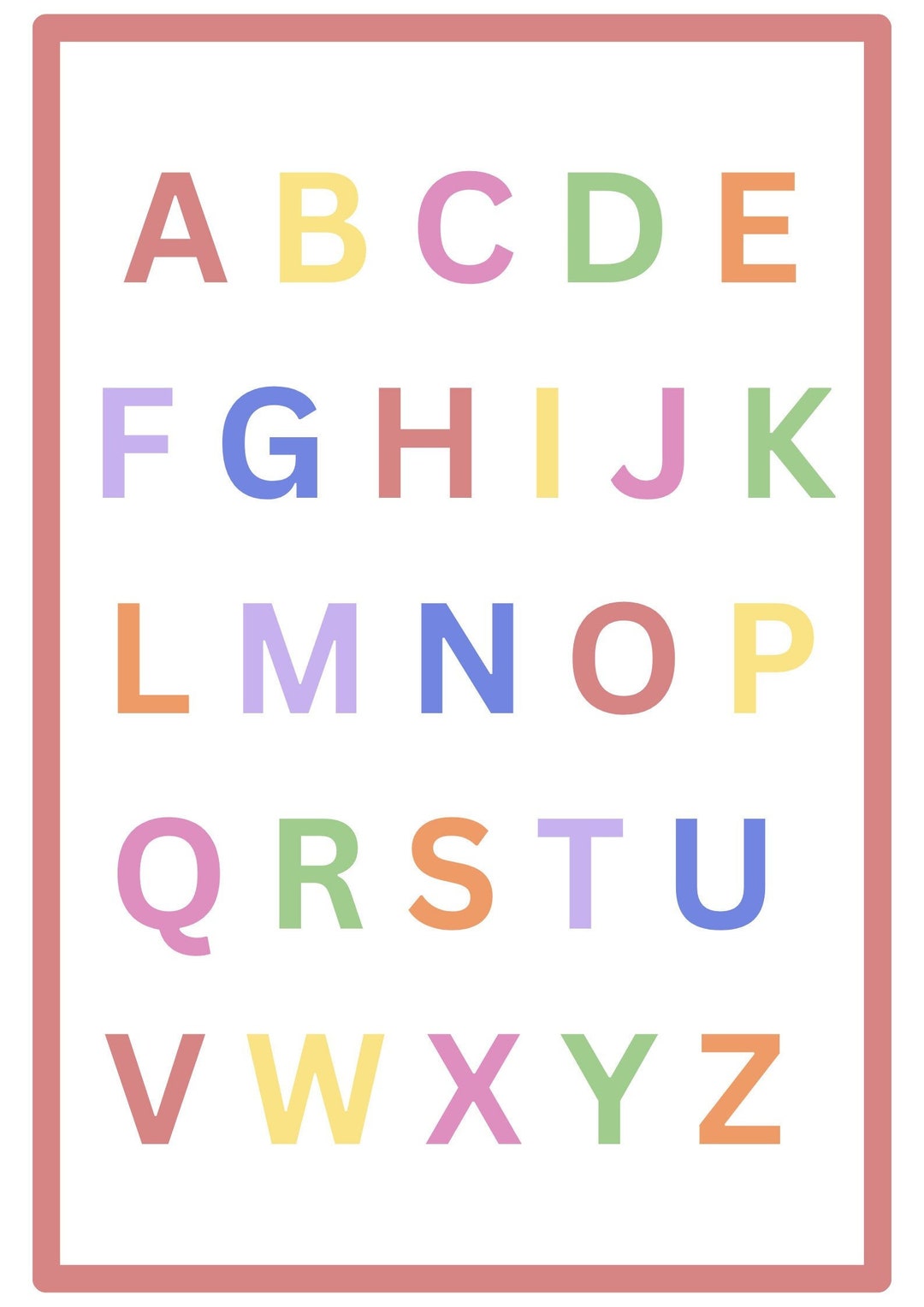 Alphabet Print Out for Children Red, ABC Poster, Children Wall Poster ...