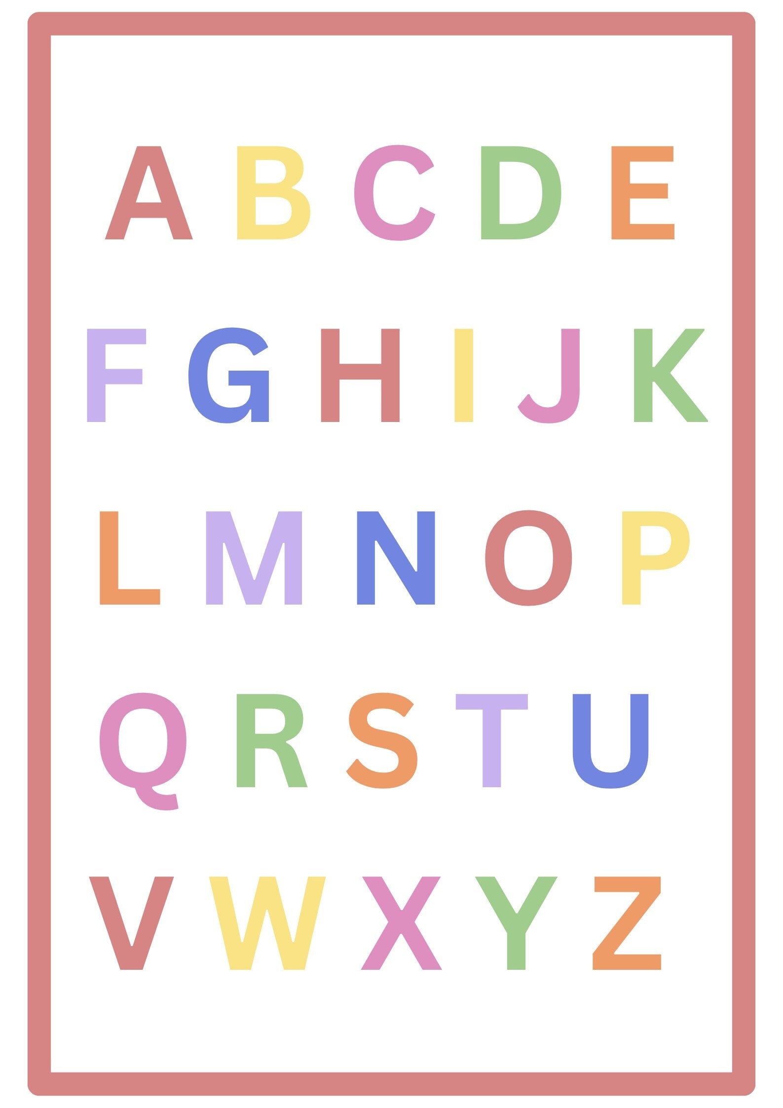 Alphabet Print Out for Children Red, ABC Poster, Children Wall Poster ...