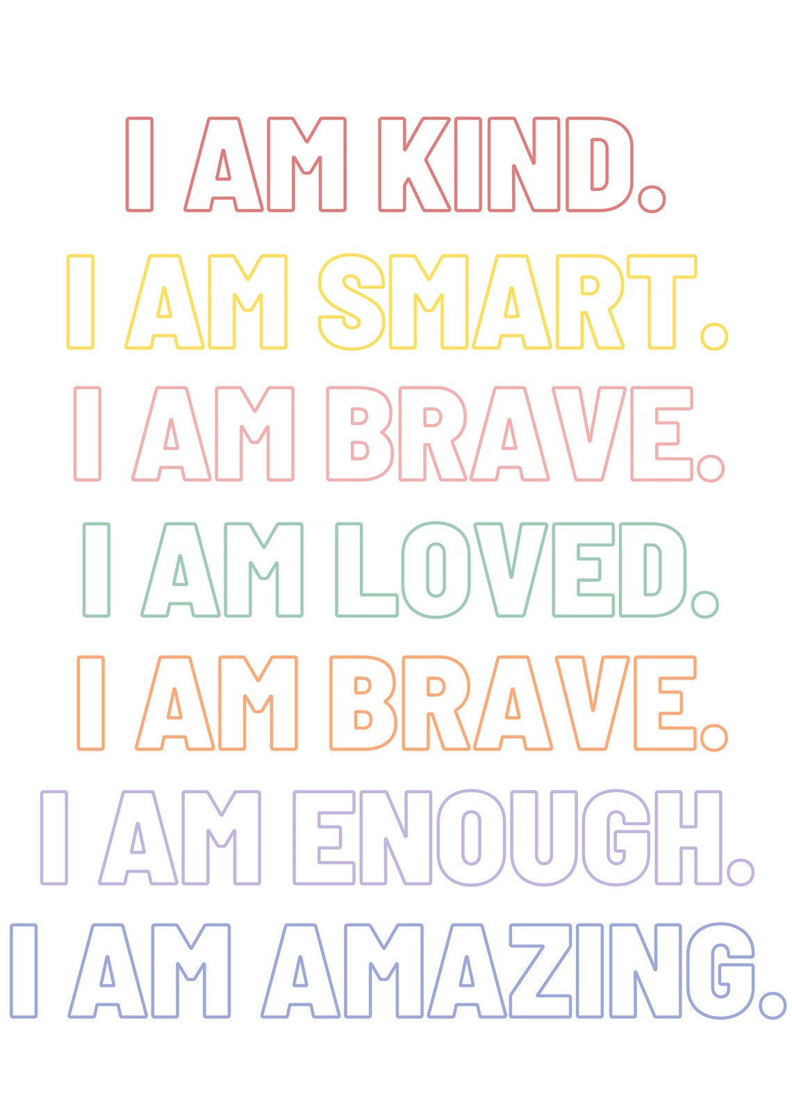 Affirmation Print Out for Children, Pastel Colours, Children Wall ...