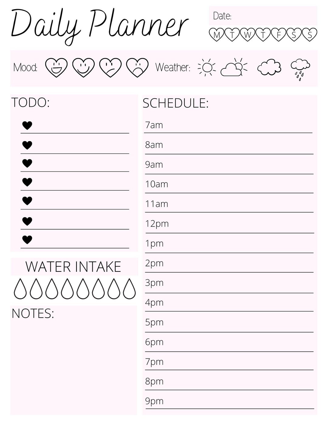 Daily Planner, Printable, Daily Organiser, Hourly Planner, to Do List ...