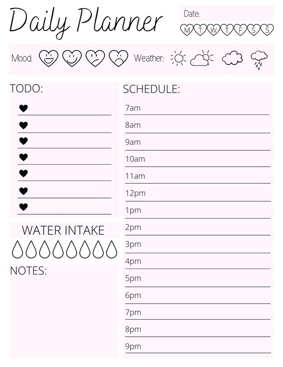 Daily Planner Printable Daily Organiser Hourly Planner to - Etsy