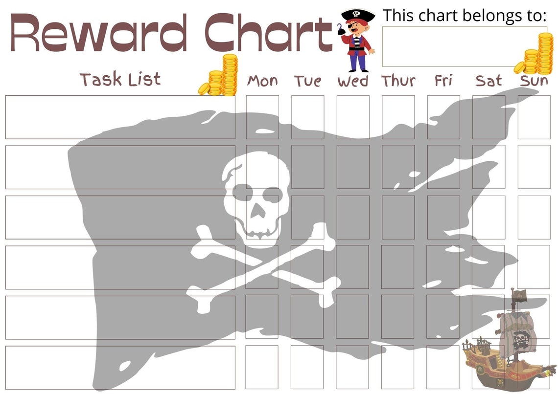 Pirate Reward Chart, Task Chart for Children, Reward Chart for Kids ...