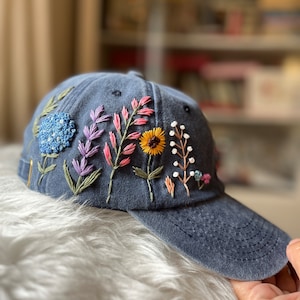 Hand Embroidered Cap, Vintage Embroidery Baseball Hat, Floral ...
