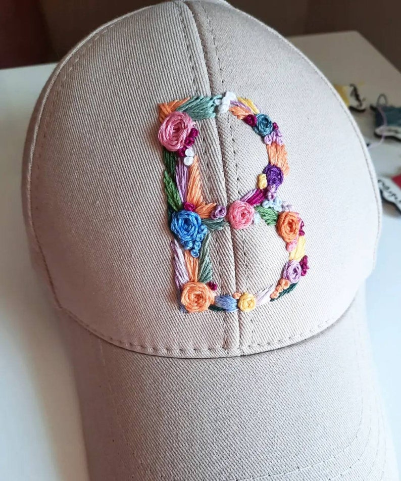 Hand Embroidered Letter Hat Custom Monogram Cap floral - Etsy