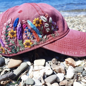 Hand Embroidered Hat Custom Embroidered Cap floral Hat - Etsy