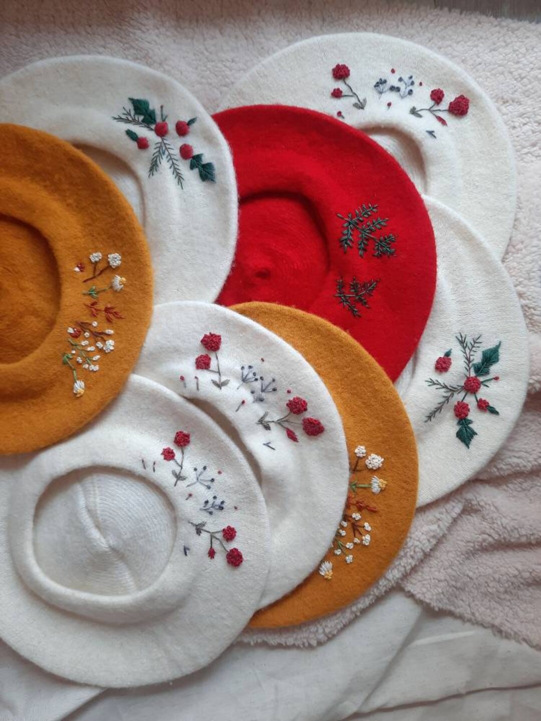 Hand Embroidered Wool Beret, French Hat,winter Cap Warm Beret,vintage ...