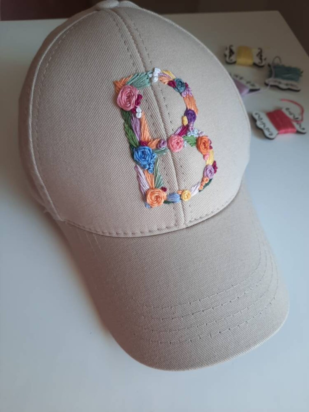 Hand Embroidered Letter Hat Custom Monogram Cap floral - Etsy