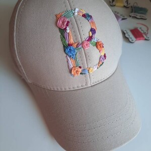 Hand Embroidered Letter Hat Custom Monogram Cap floral - Etsy