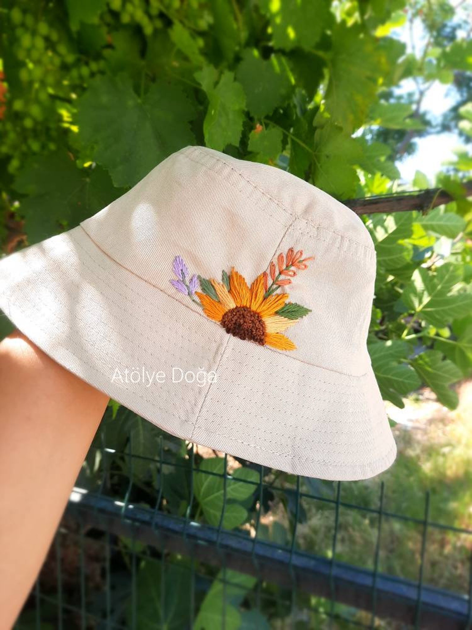 Sunflower Embroidered Bucket Hat, Hand Embroidery Hat, Personalized Floral Hat, Mothers Day Gift ...