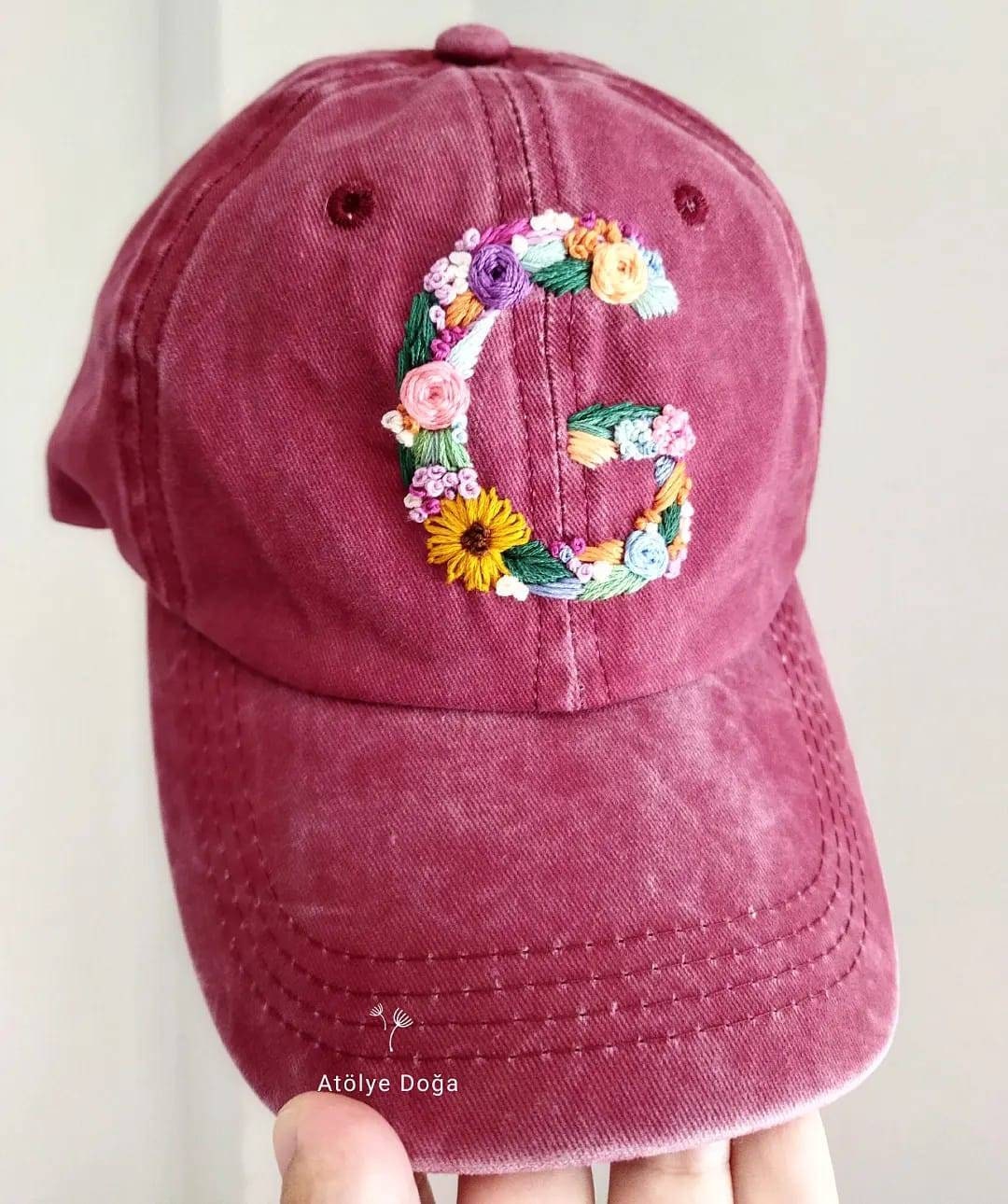 Hand Embroidered Letter Hat Custom Monogram Cap floral - Etsy