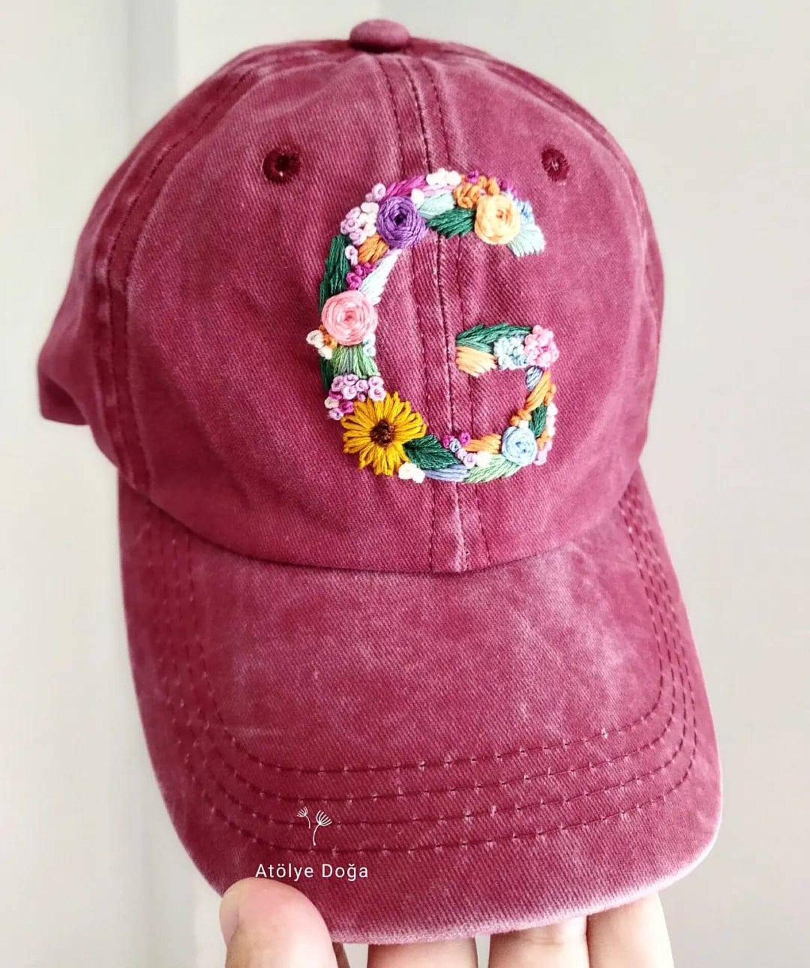Hand Embroidered Letter Hat Custom Monogram Cap floral - Etsy