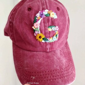 Hand Embroidered Letter Hat , Custom Monogram Cap ,floral Letter Hat ...