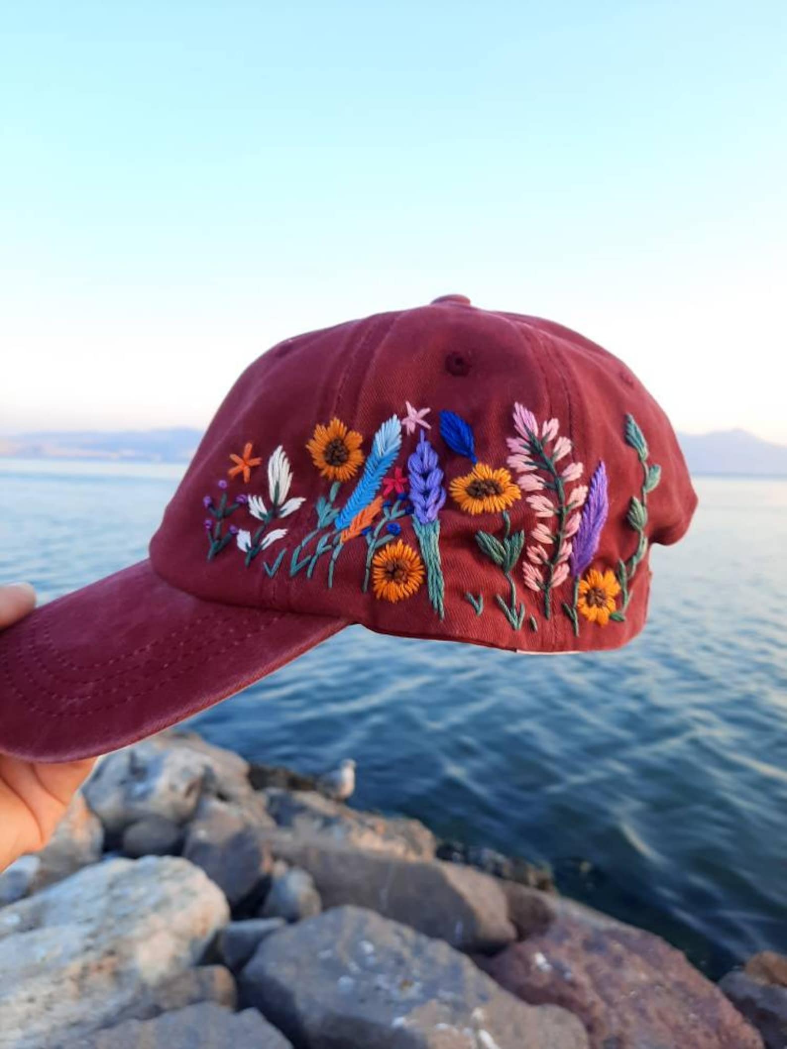 Hand Embroidered Hat , Custom Embroidered Cap ,floral Hat , Colorful ...