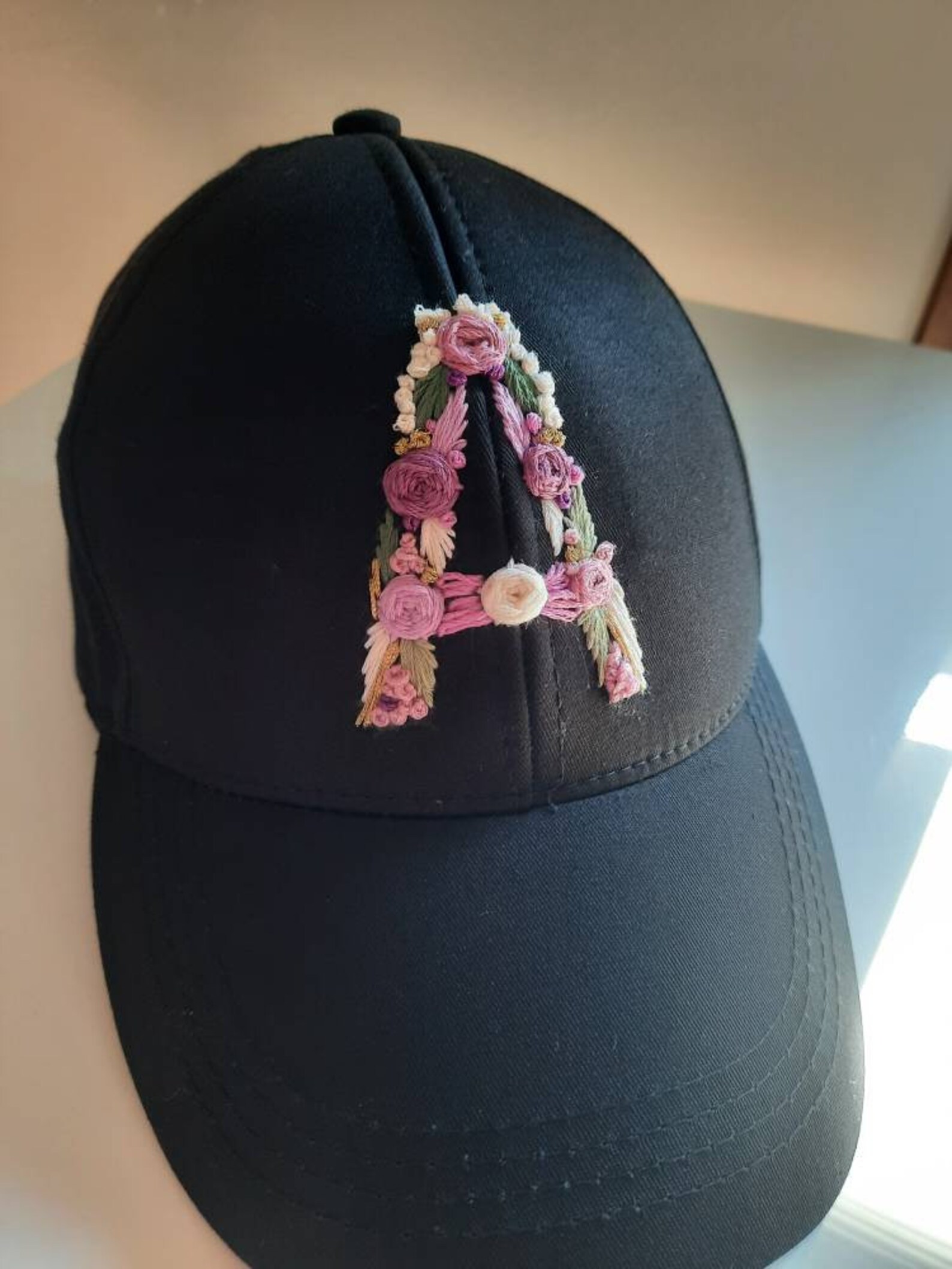 Hand Embroidered Letter Hat Custom Monogram Cap floral - Etsy