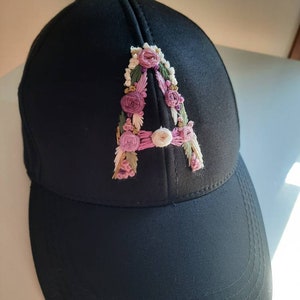 Hand Embroidered Letter Hat Custom Monogram Cap floral - Etsy
