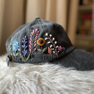 Hand Embroidered Cap Vintage Embroidery Baseball Hat Floral - Etsy