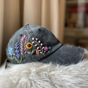 Hand Embroidered Cap, Vintage Embroidery Baseball Hat, Floral ...