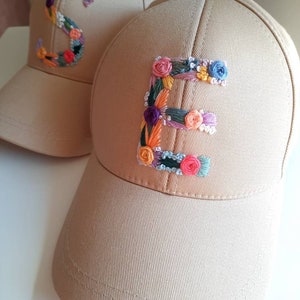 Hand Embroidered Letter Hat , Custom Monogram Cap ,floral Letter Hat ...