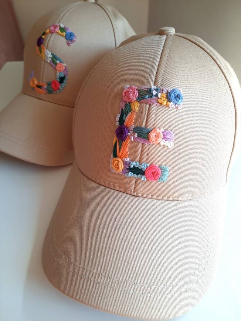Hand Embroidered Letter Hat Custom Monogram Cap floral - Etsy