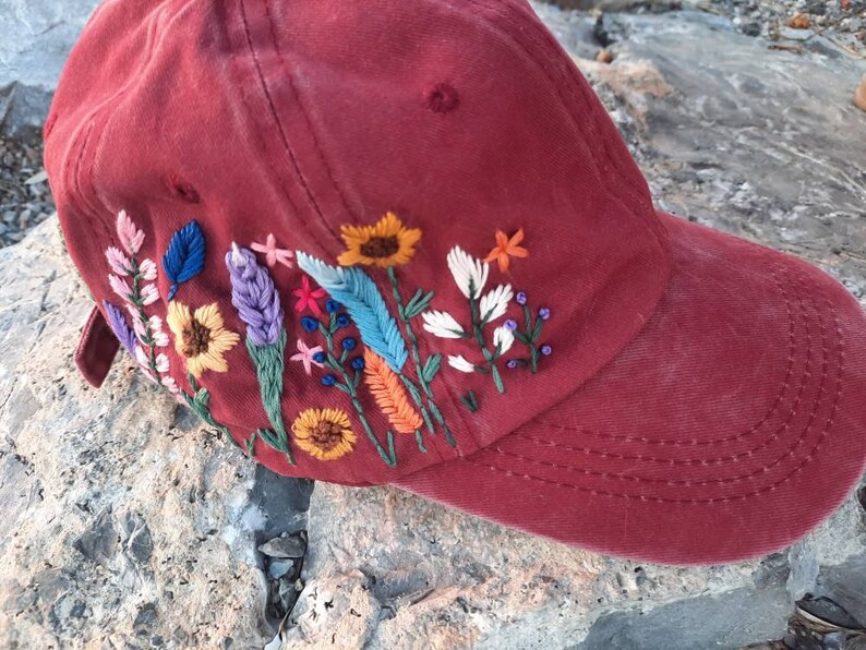 Hand Embroidered Hat , Custom Embroidered Cap ,floral Hat , Colorful ...