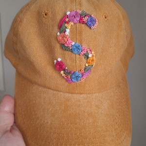 Hand Embroidered Letter Hat , Custom Monogram Cap ,floral Letter Hat ...