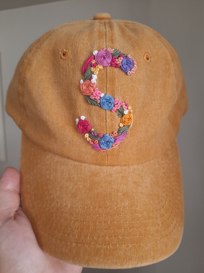 Hand Embroidered Floral Letter Hat: Custom Monogram Baseball Cap - Etsy