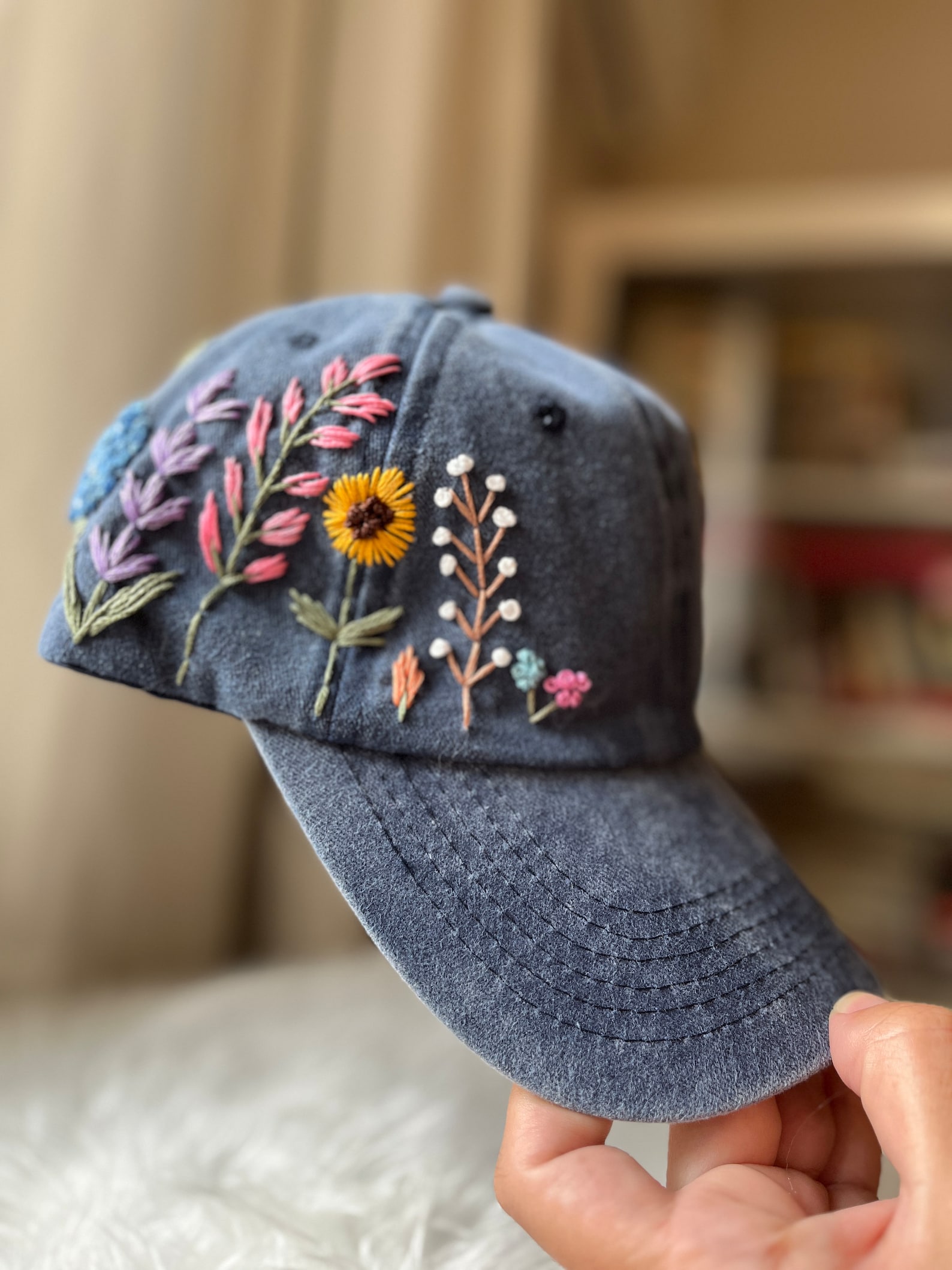 Hand Embroidered Cap, Vintage Embroidery Baseball Hat, Floral ...
