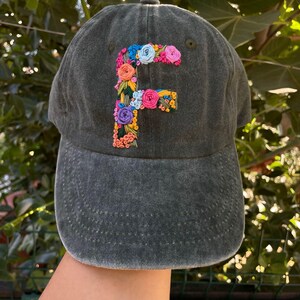 Hand Embroidered Floral Letter Hat: Custom Monogram Baseball Cap - Etsy