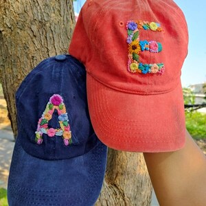 Hand Embroidered Letter Hat Custom Monogram Cap floral - Etsy