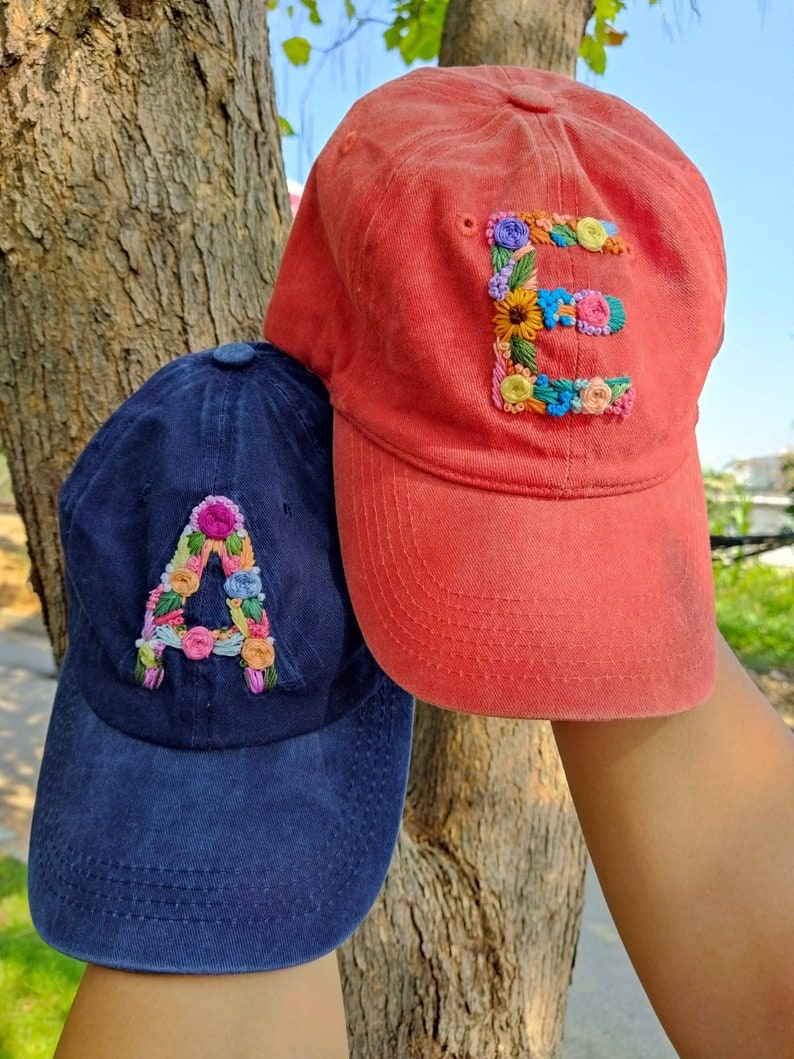 Hand Embroidered Letter Hat Custom Monogram Cap floral - Etsy