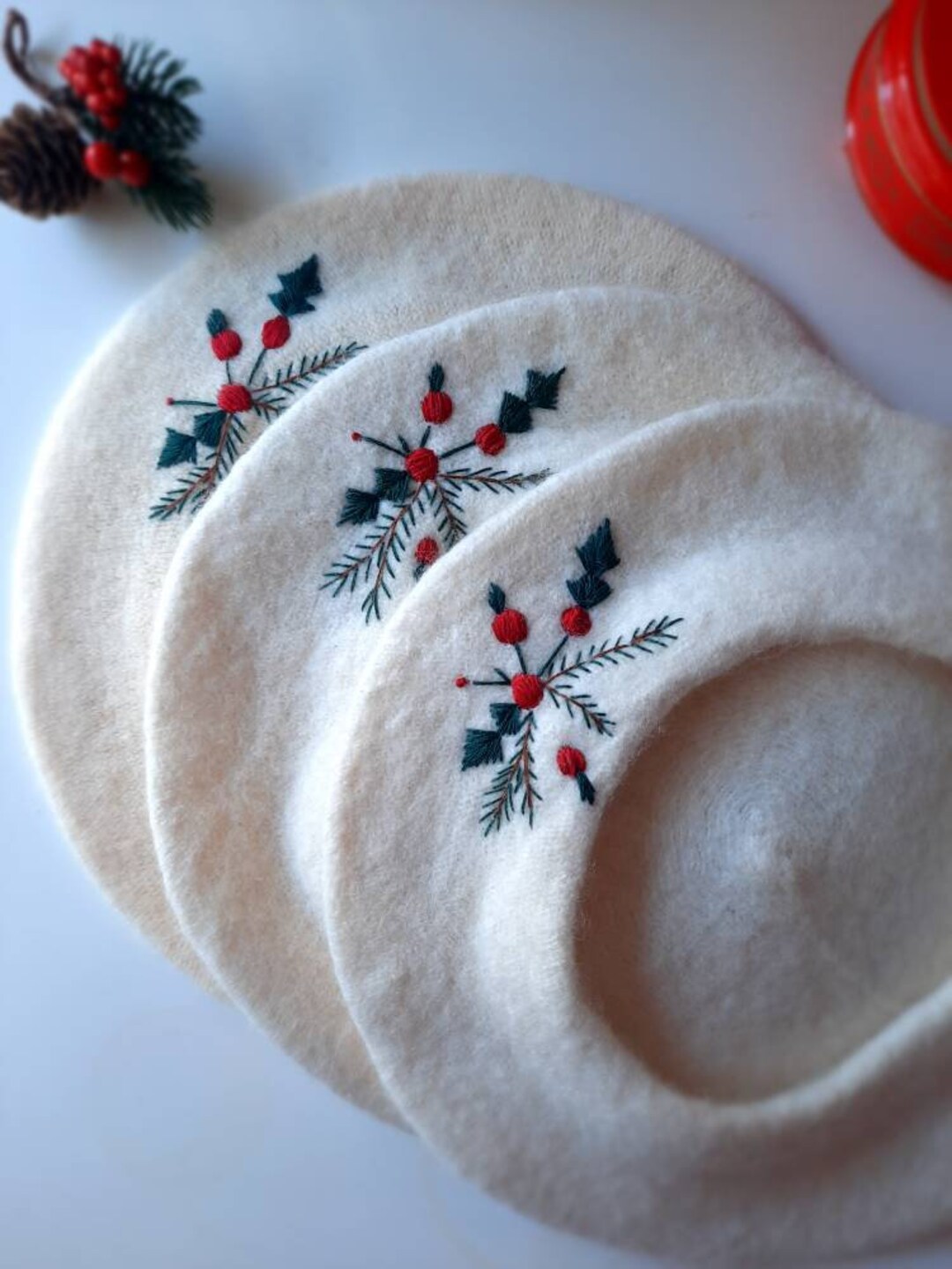 Vintage French Beret, Hand Embroidered Wool Beret, Personalized French ...