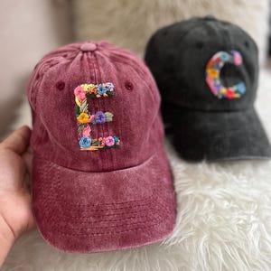 Hand Embroidered Floral Letter Hat: Custom Monogram Baseball Cap - Etsy