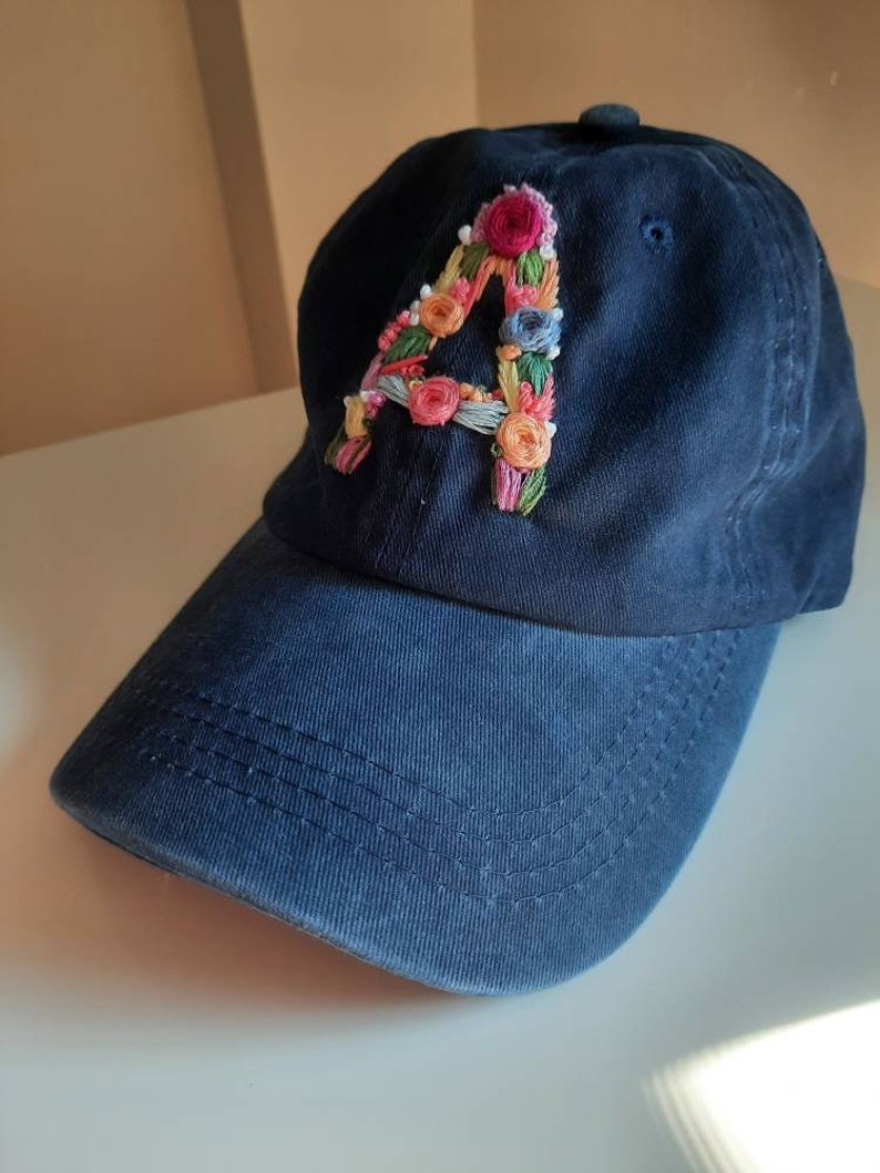 Hand Embroidered Letter Hat Custom Monogram Cap floral - Etsy