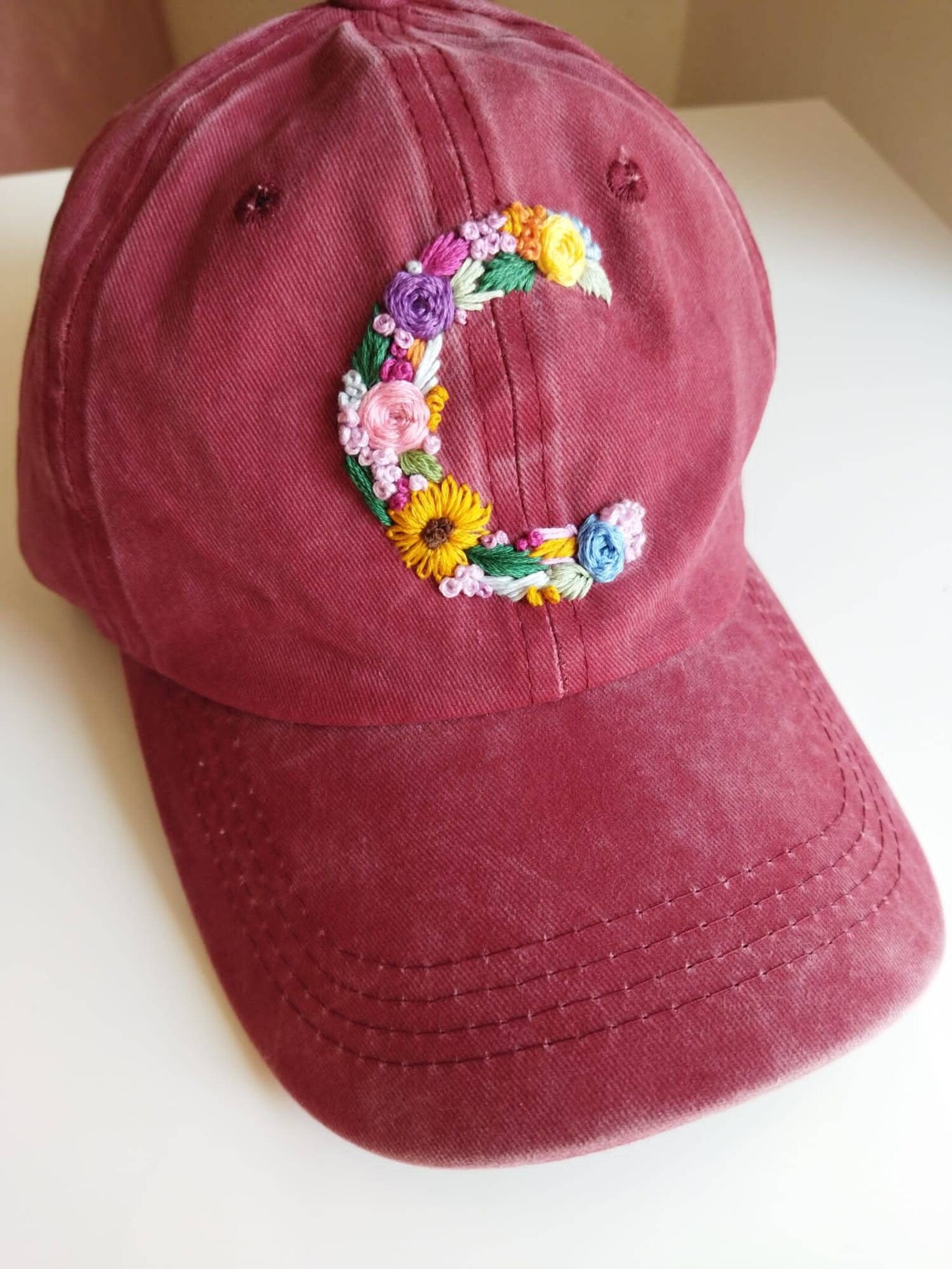 Hand Embroidered Letter Hat Custom Monogram Cap floral - Etsy