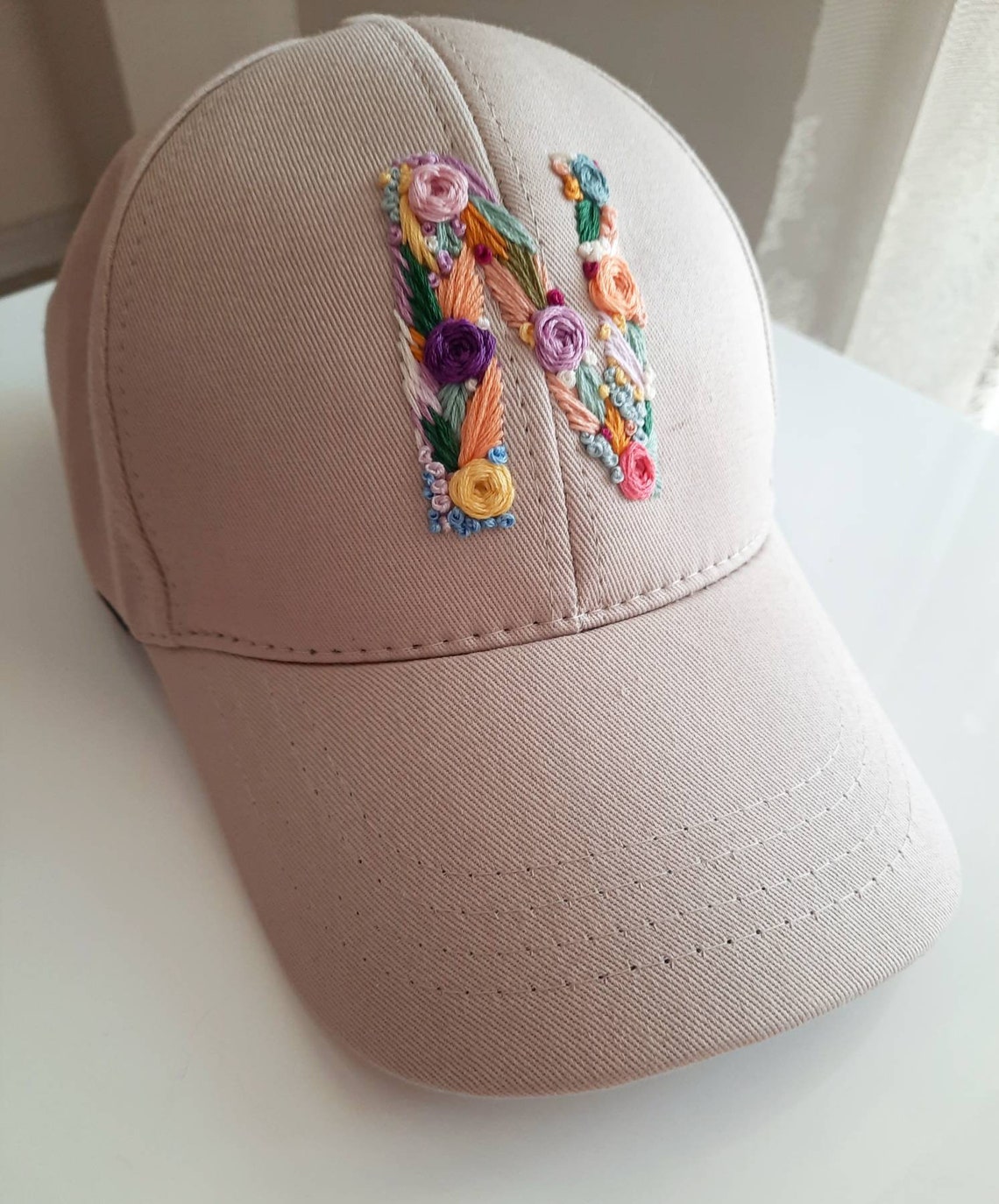 Hand Embroidered Letter Hat Custom Monogram Cap floral - Etsy