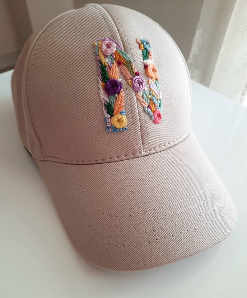 Hand Embroidered Letter Hat Custom Monogram Cap floral - Etsy