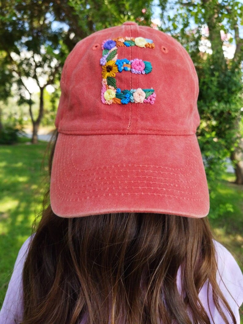 Hand Embroidered Letter Hat Custom Monogram Cap floral - Etsy