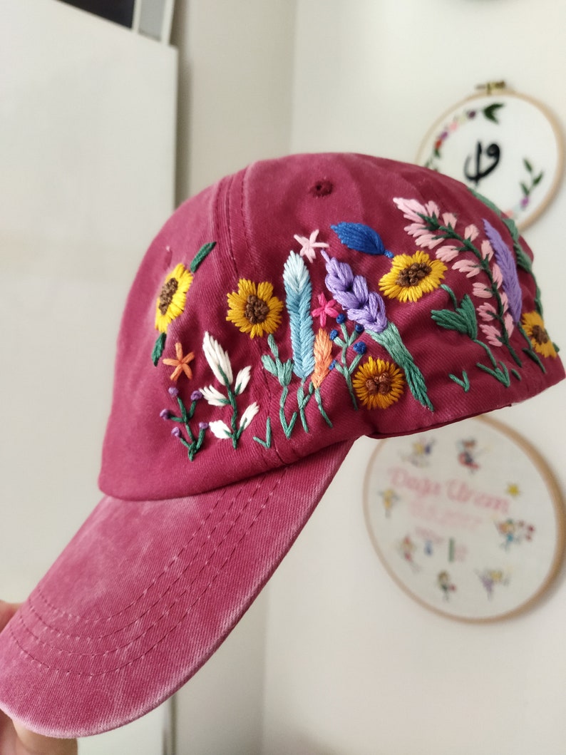 Hand Embroidered Hat Custom Embroidered Cap floral Hat - Etsy