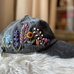 Hand Embroidered Cap Vintage Embroidery Baseball Hat Floral - Etsy