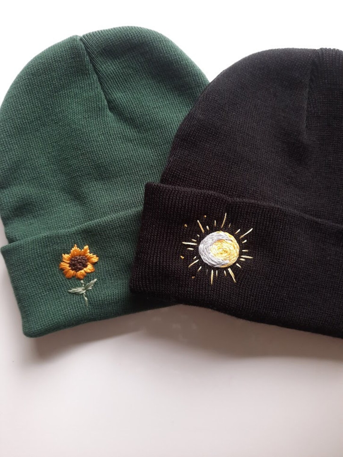 Personalized Mushroom Embroidered Beanie Hat , Winter Hat, Sunflower Embroidery Hat, Handmade ...