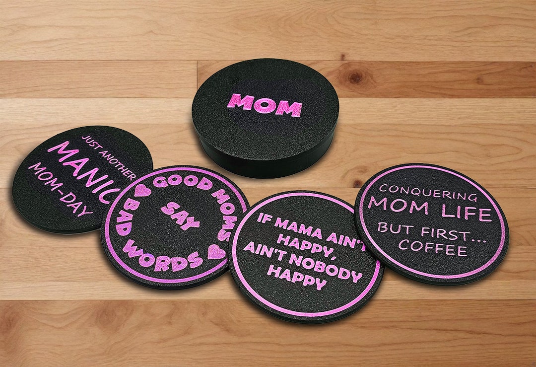 Funny Drink Coaster Set for Mom | 3D Printed | Set of 4 | Incudes Case ...