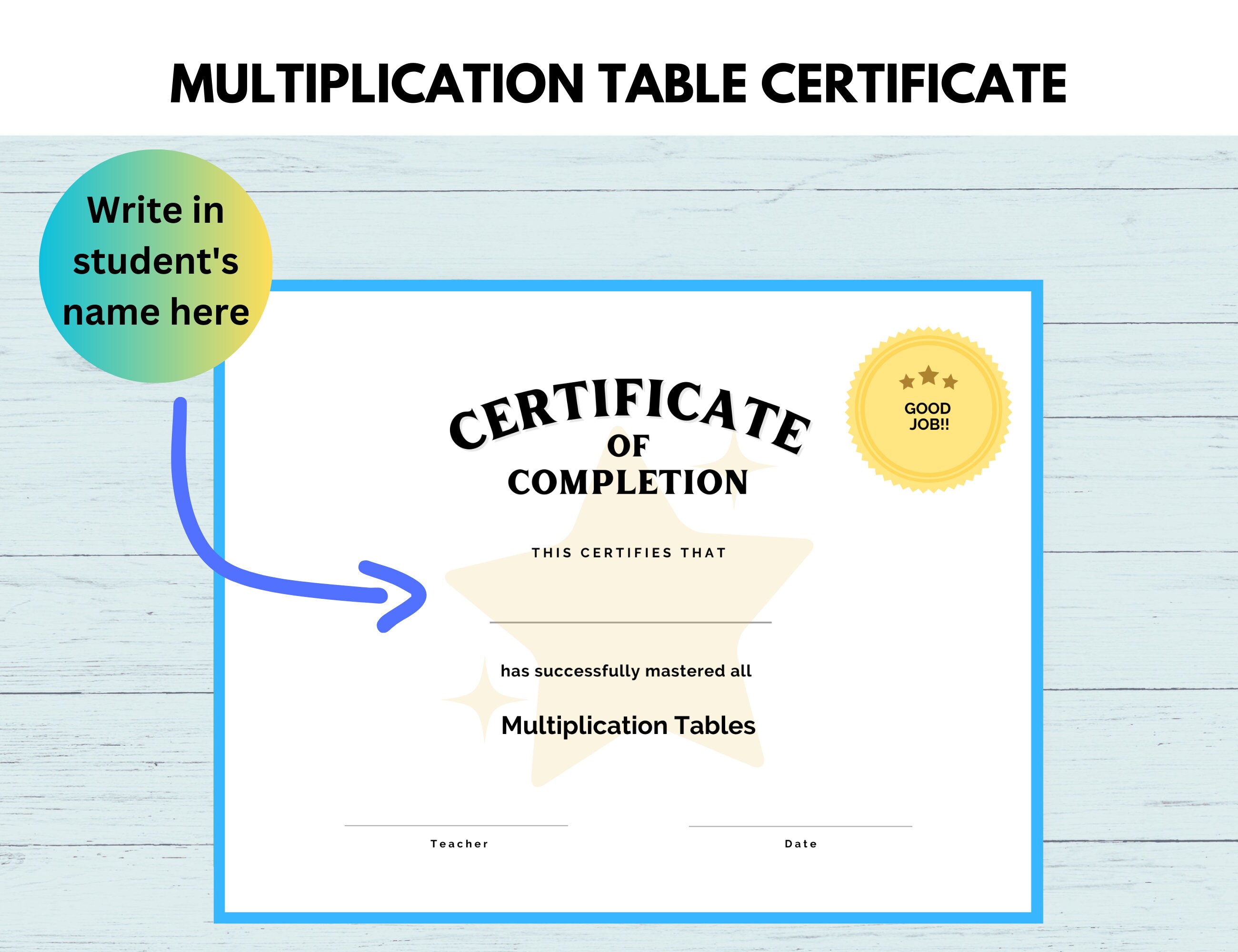 Multiplication Table Certificate, School Certificate, Math Award ...