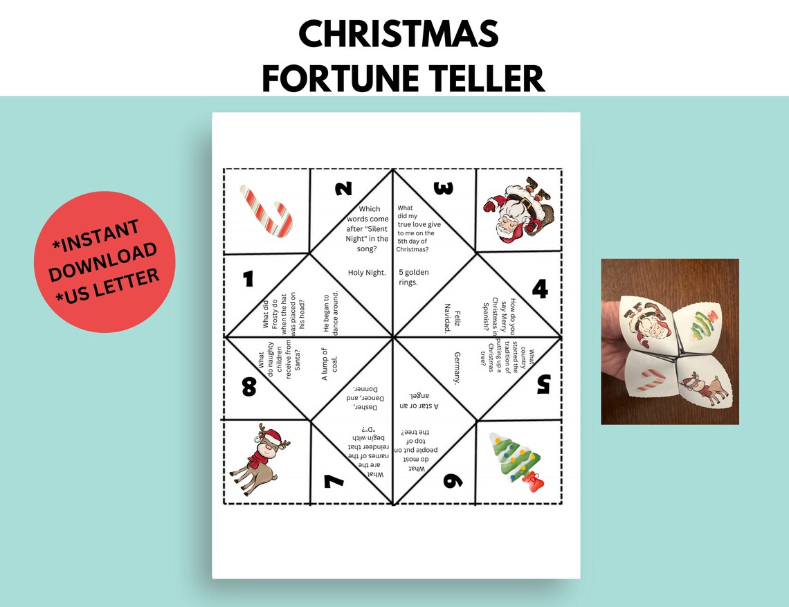Christmas Cootie Catcher, Christmas Fortune Teller, Christmas Printable ...