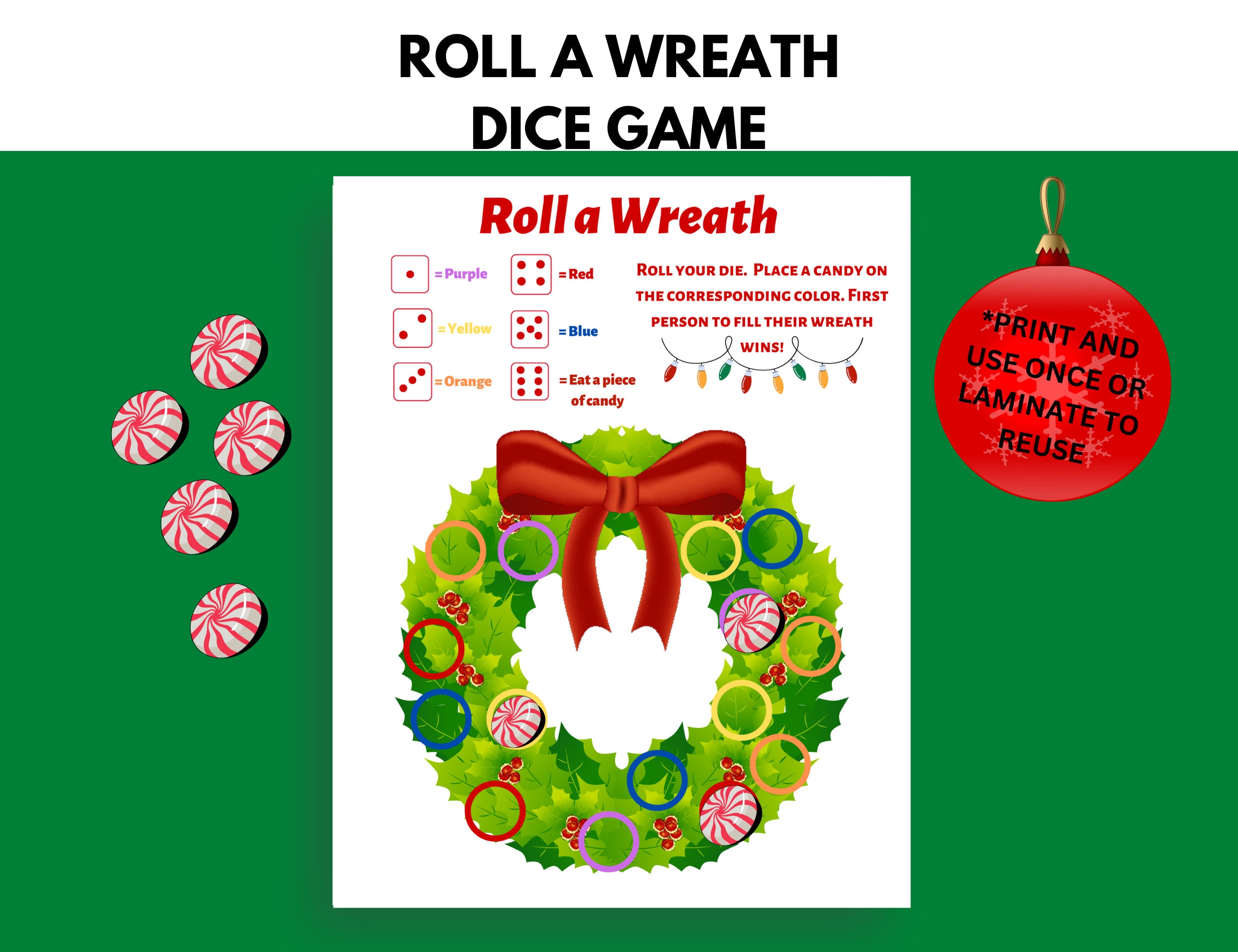Roll a Wreath Dice Game Printable Kids Christmas Game - Etsy