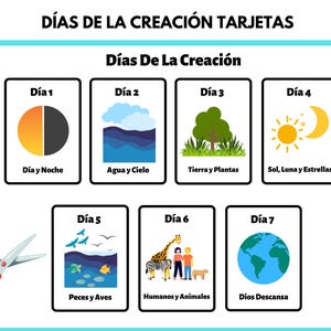 Spanish Days of Creation Flashcards, Bible Story Craft, Sunday School ...