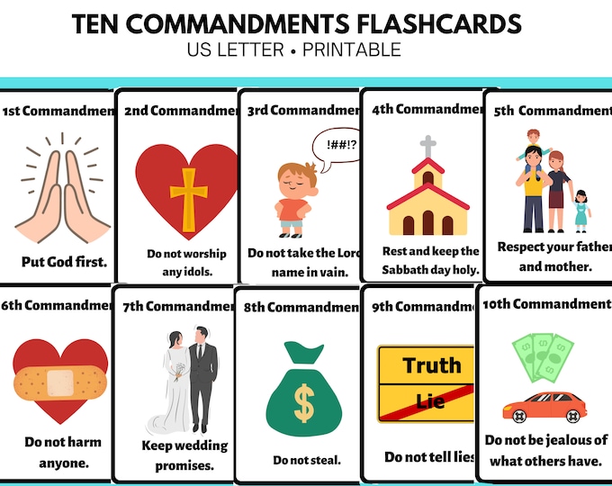 10 Commandments Flashcard Set Printable PDF - Etsy