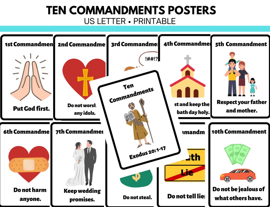 Ten Commandments Posters, Sunday School Lesson, Classroom Posters ...